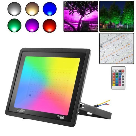 200W RGB LED Projecteur extérieur avec télécommande Super lumineux RGB Spot LED IP66 étanche ...