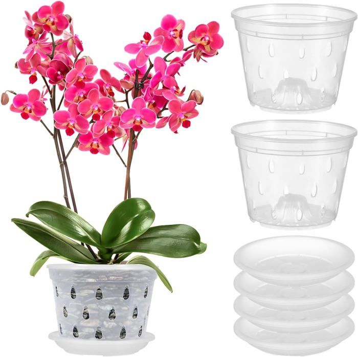 Lot De 5 Pots À Orchidées En Plastique Transparent Avec Trous Et ...