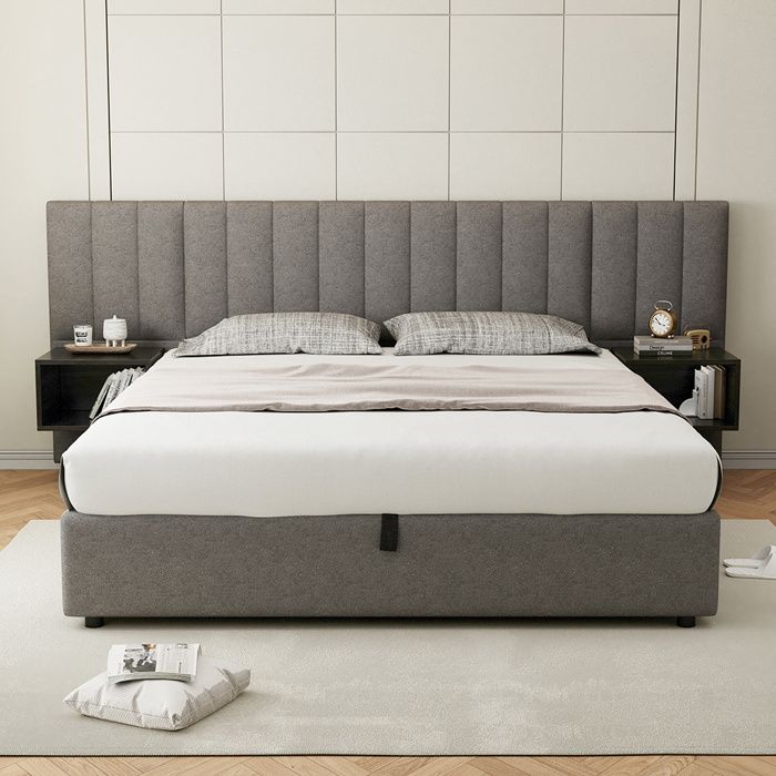 Lit coffre 160 x 200 cm avec grand dossier, lit adulte avec sommier à ...