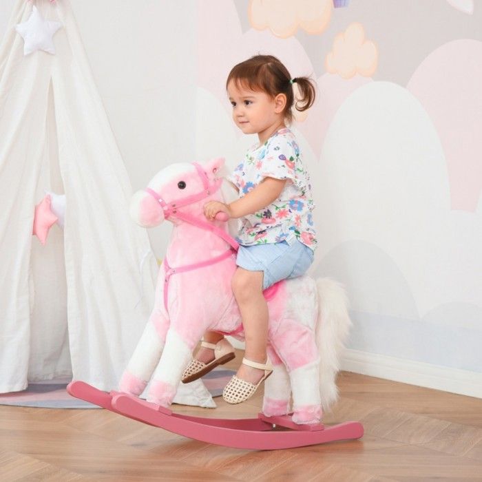 Cheval à Bascule Rose Hennissant 74x28x65 cm - Jouet d'Éveil et de ...