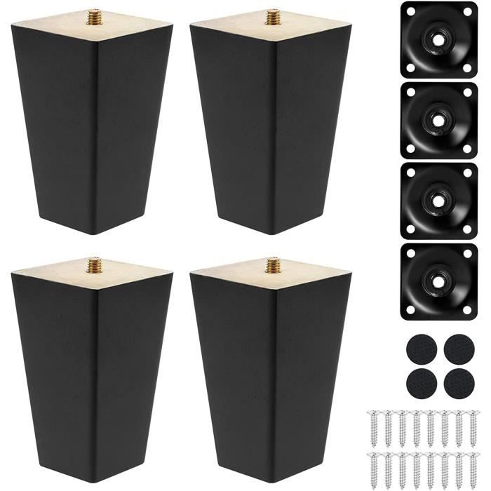 4 Pcs Pieds De Meuble en Bois, 10cm Pieds de Table en Bois Massif,Pieds de Meubles de ...