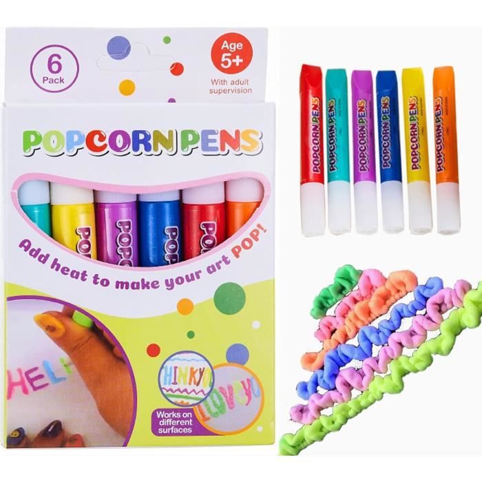Lot de 6 stylos magiques à pop-corn Magic Puffys Pens 3D - Pour ...