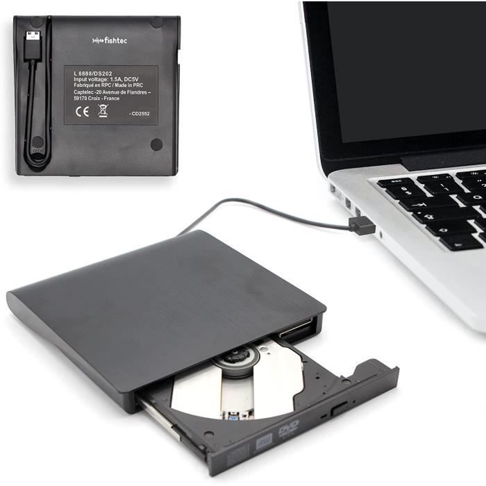 Lecteur CD et DVD Externe pour PC Portable + Mac - Windows-Mac OS - USB ...