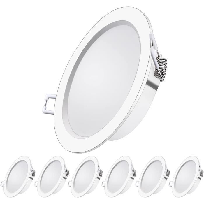 Spot LED Encastrable, Extra Plat, 6W 646LM Blanc Naturel 4000K, Rond Blanc Plafonnier Encastré ...