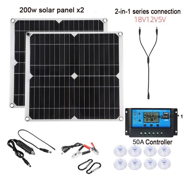 Panneau de charge,Kit de panneaux solaires 200W avec régulateur,chargeur solaire Portable 18V DC ...