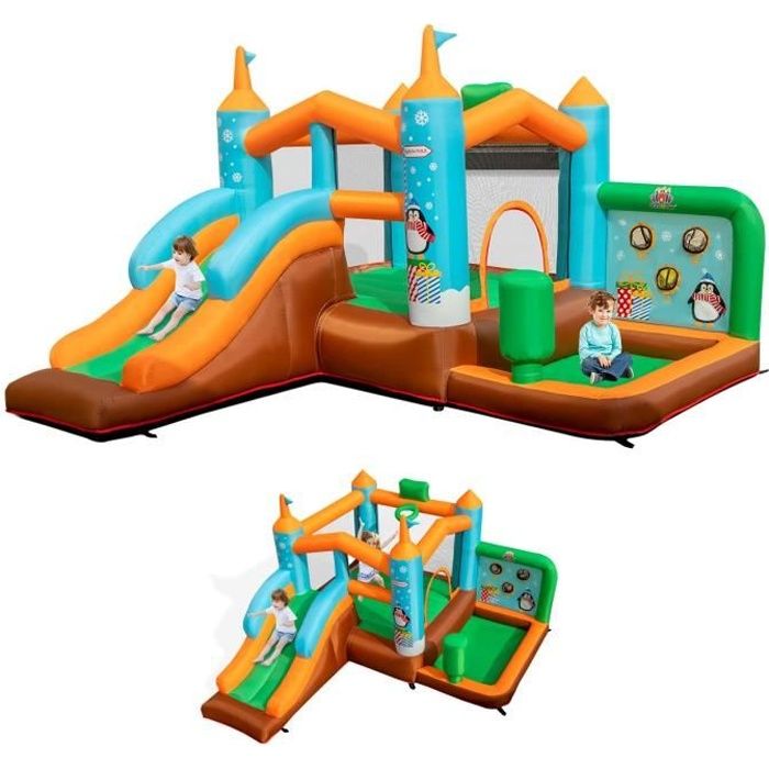 DREAMADE Château Gonflable Enfant 3-12 Ans avec Toboggan Aire de Jeux ...