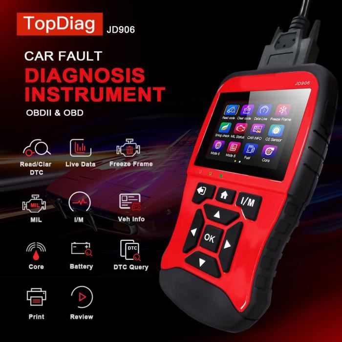 Lecteur de codes OBD2 JD906 Outil de Diagnostic Scanner Lecteur d ...