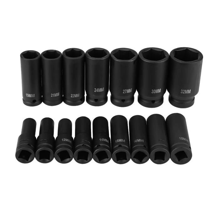 Douilles à Choc Hexagonale, 16 Pièces 1-2 Pouce Jeu de Douilles à Impact 6 Pans Outil de ...