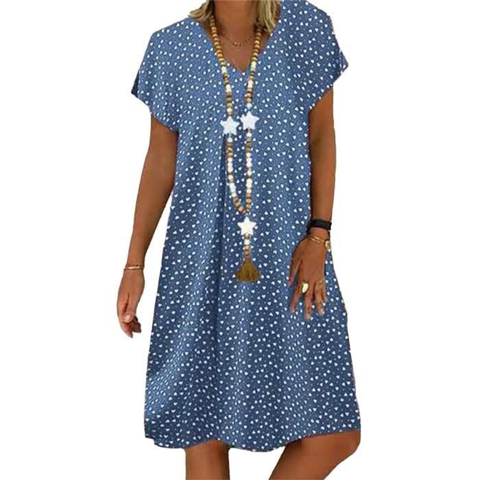 Minetom Robe Polka Dot Col V Lâche Manches 3 4 Imprimé Mi Longue Robe