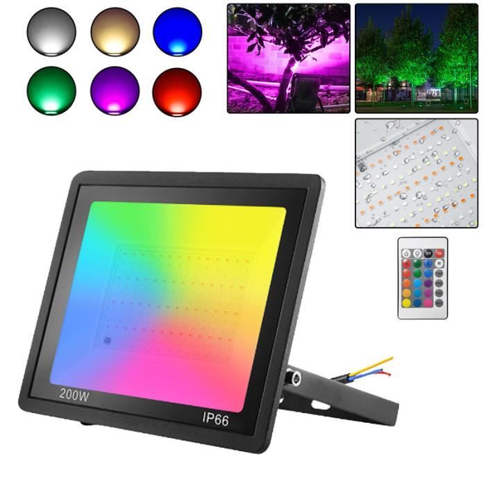 200W RGB LED Projecteur extérieur avec télécommande Super lumineux RGB ...
