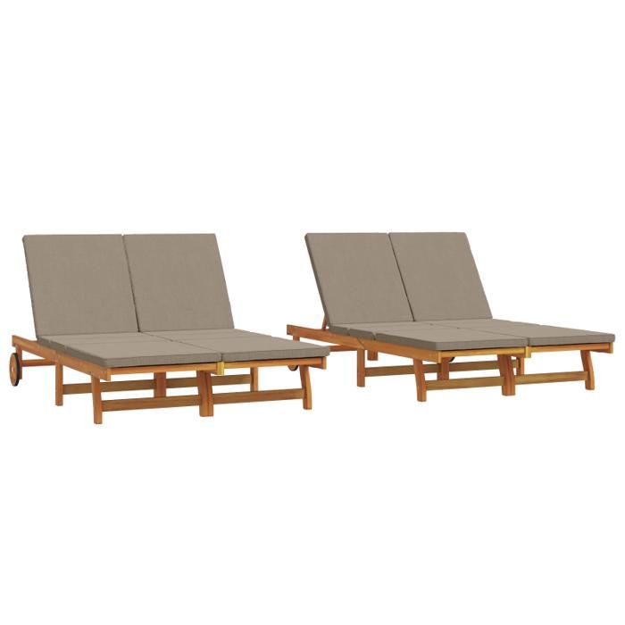 Transat double avec roulettes et coussin en bois d acacia - Cdiscount ...