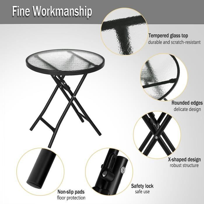 Table de Jardin Pliante, Table de Balcon Ronde, Table d'Appoint ...