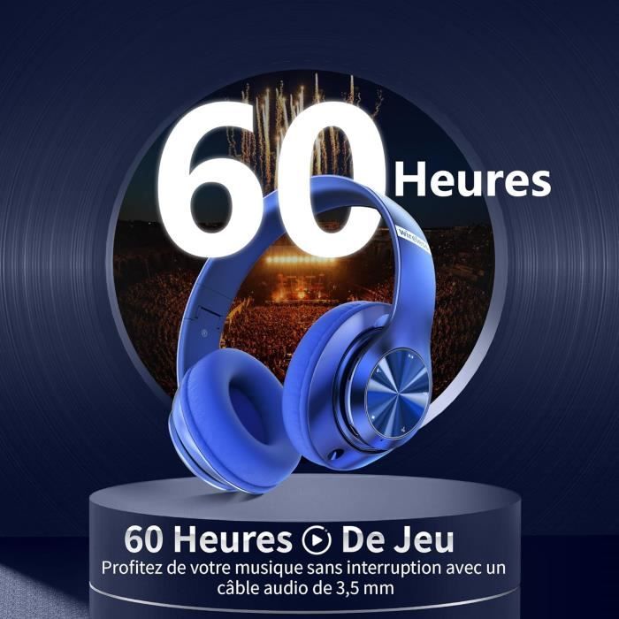 Casque Sans Fil -60 Heures De Musique -Casque Audio Avec Micro 6 Modes ...