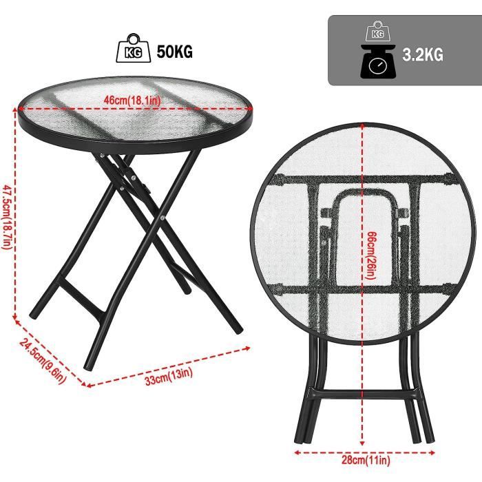 Table de Jardin Pliante, Table de Balcon Ronde, Table d'Appoint ...