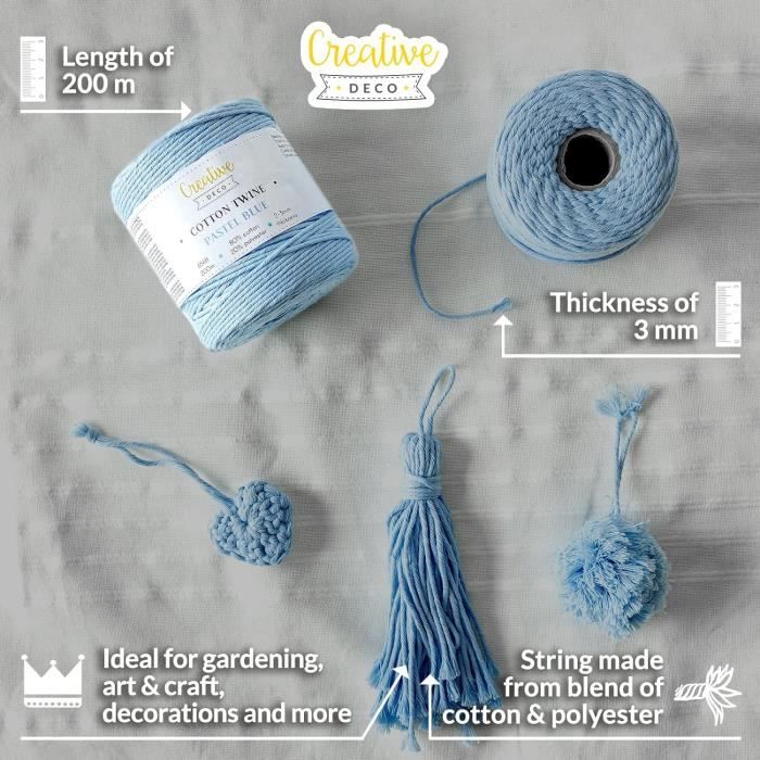 3Mm X 200M Corde Macramé Bleu Pastel | Fil De Coton Et Polyester ...