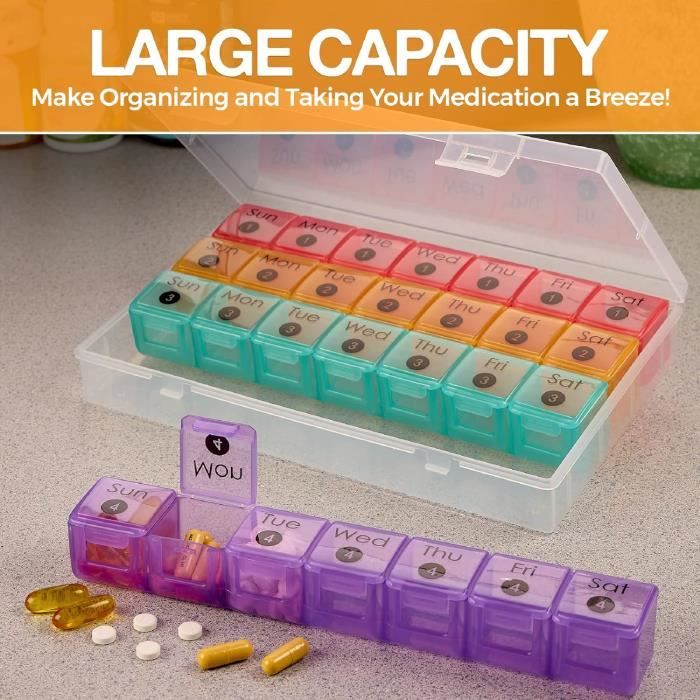 Pilulier mensuel extra large - Pilulier couleur 7 jours une fois par ...