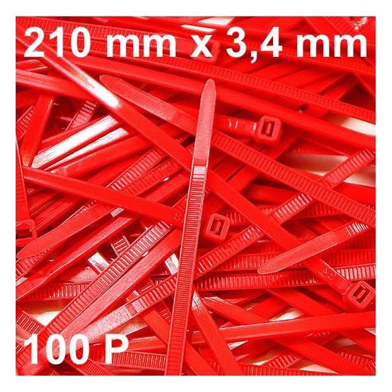 100 Colliers de serrage type RILSAN / COLSON Rouge 210 x 3,4 mm ...