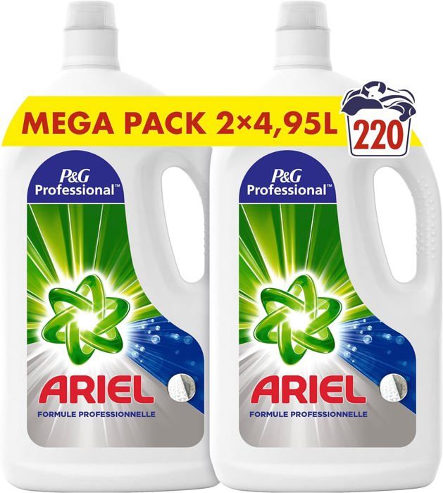 Ariel Professional Lessive Liquide, 220 Lavages (2x 4.95L), Élimine Les ...
