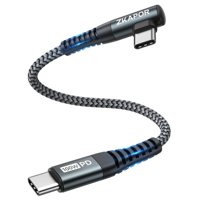 Câble USB C vers USB C Court 90 Degrés 30CM, Cordon Type C 100W Cable ...