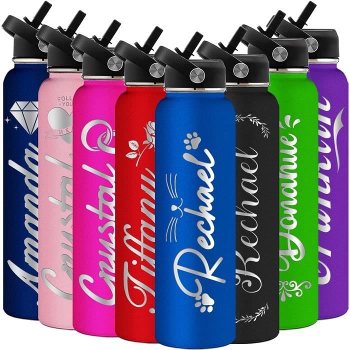 Bouteille D'Eau Gravée Personnalisée Isolée Avec Paille Bouteille D'Eau ...