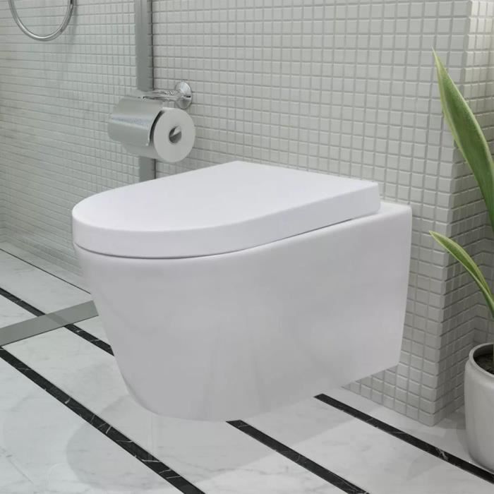 Linximall🎈-Cuvette WC suspendue en céramique Blanche avec réservoir ...