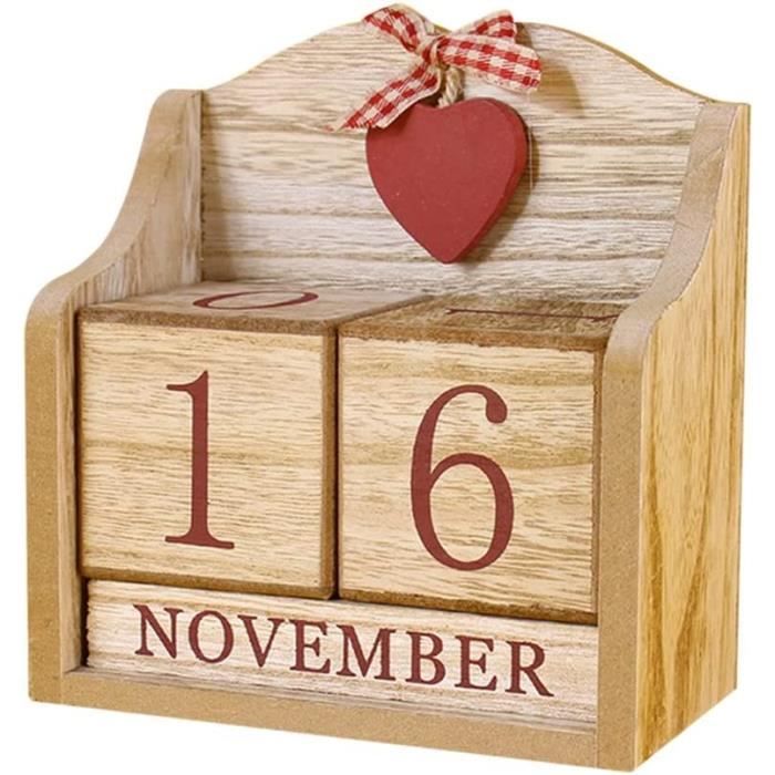 Calendrier de blocs de bureau en bois, calendrier perpétuel de bloc de ...