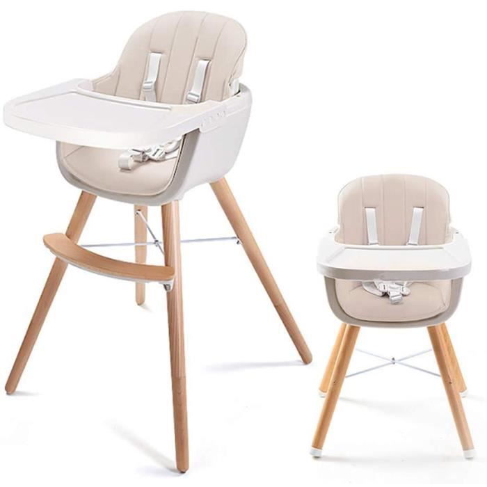 Chaise Haute Bébé 2 en 1 - KEKEDA - Chaise champagne à manger en bois ...