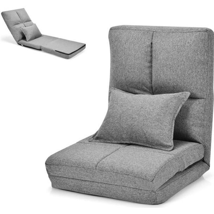 COSTWAY Chaise de Sol Convertible à Lit, Ajustable 6 Positions 90°-180 ...