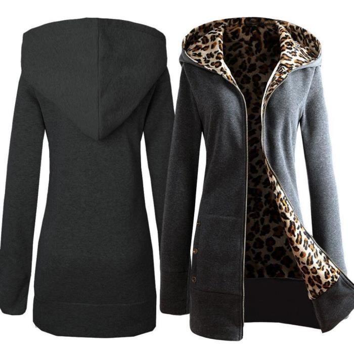 Minetom Femme Leopard Hoodie Top Blouson Avec Capuche - Dark gris ZX ...
