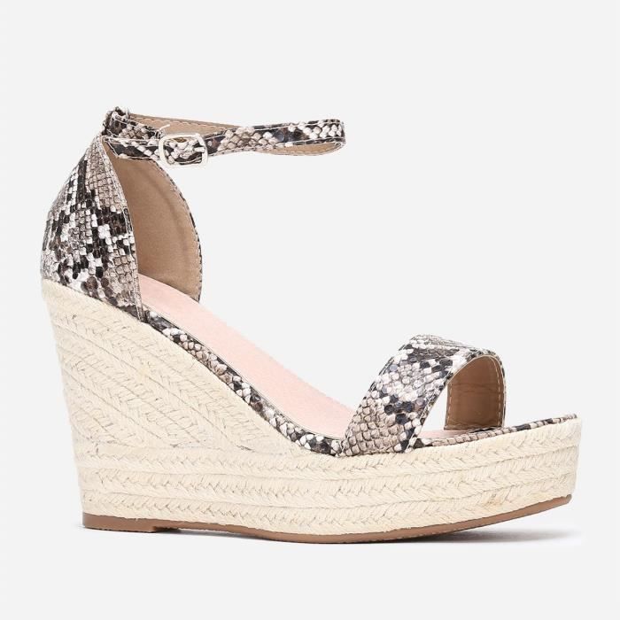 Sandales compensées beiges à motif python Beige - Cdiscount Chaussures