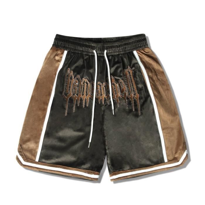 Short,Short de rue brodé en velours doré pour homme, style Hip Hop ...