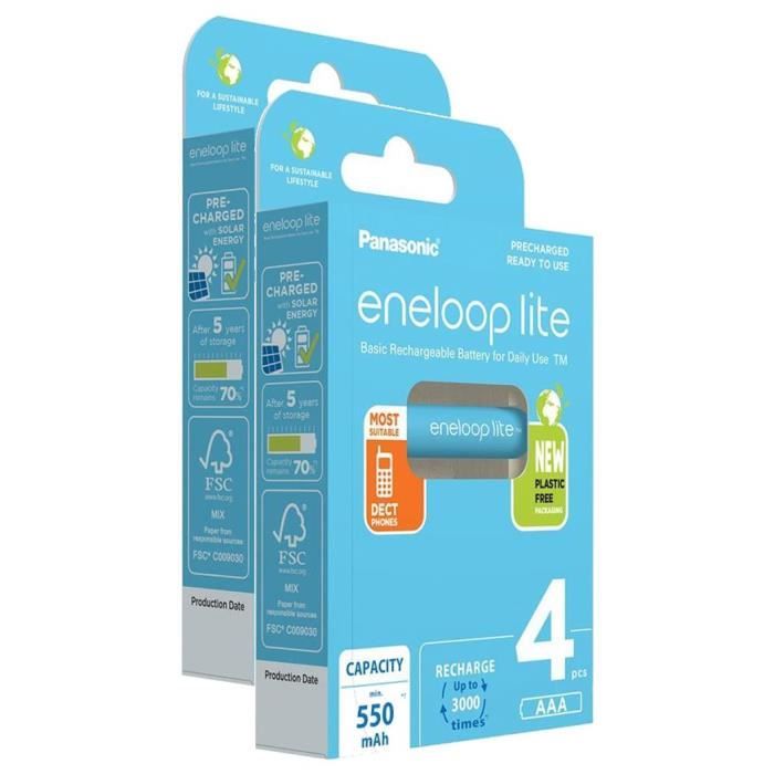 Lot De 2 Eneloops Lite Pack 4 Piles Rechargeables Aaa Hr03 Micro 550mah