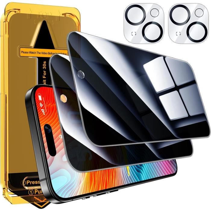Verre Trempé Anti Espion Pour Iphone 15 [2+2 Pièces], Film Protection ...