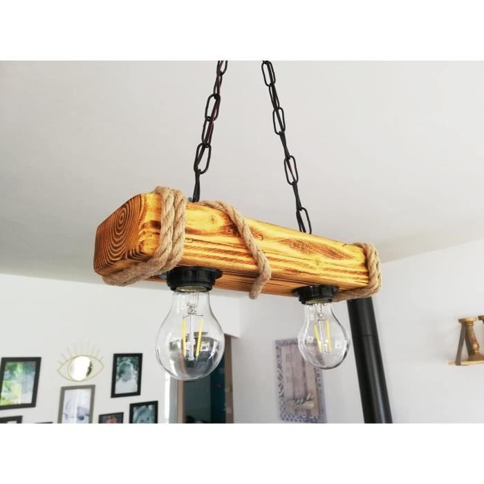 Solenzo - Lustre suspension eois et corde style industriel rustique ...