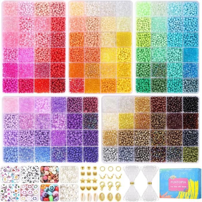 Funtopia 4mm 13000pcs+ Perles pour Bracelet, 120 Couleurs Perles de Rocaille, Perles pour Bijoux ...
