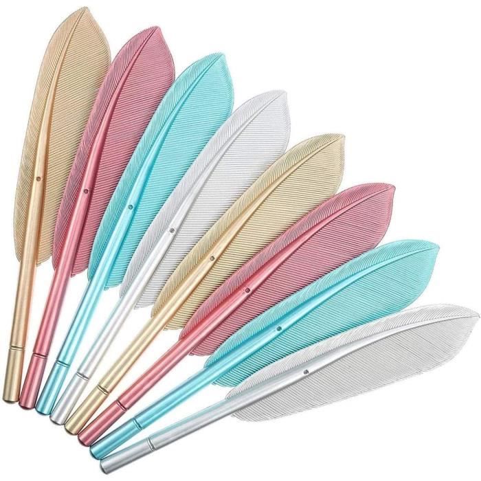 10 pièces Stylos Fantaisie Forme de Plume Stylos à Bille à Encre ...