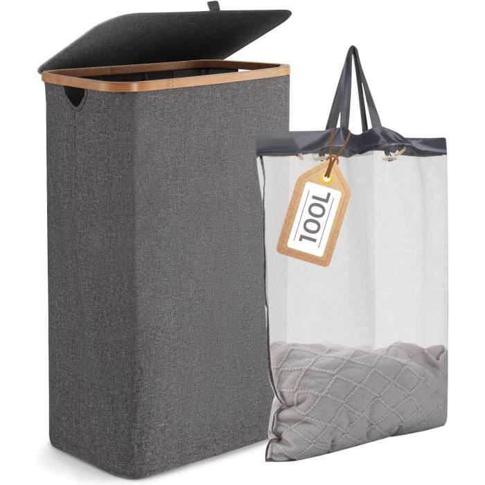 Grand Panier À Linge Avec Couvercle 100L Panier À Linge En Barres Avec ...
