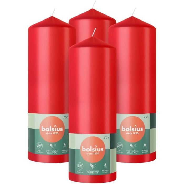 Lot De 4 Bougies Piliers - Rouge - 20 X 7 Cm - Bougies Décoratives D ...