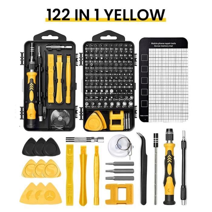 TOURNEVIS,122IN1-Yellow--jeu de tournevis de précision 115-122-117 en 1, embouts Phillips Torx ...