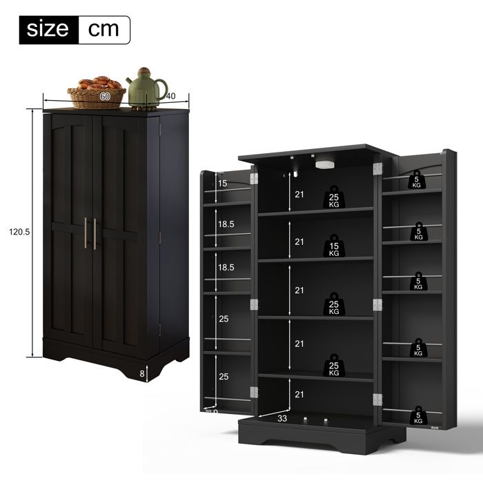 Buffet 2 portes 120x60x40 cm noir avec éclairage LED, étagères ...