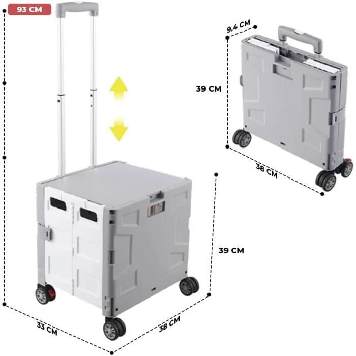 Chariot de courses pliable de 30 kg, chariot de rangement pliable avec ...