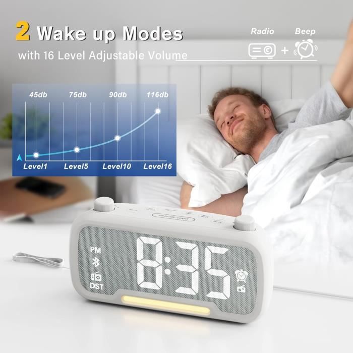 Mesqool Radio Réveil avec Bluetooth, Port Type C USB, 5 Niveaux de ...