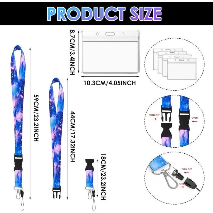 Lot De 4 Cordons Tour De Cou Avec 4 Porte-Cartes Transparents Sur Le ...