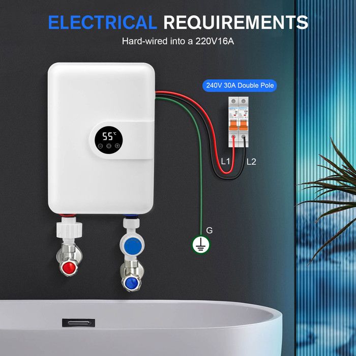 Mini Chauffe Eau Instantané Électrique, 5.5KW 220V Mini Chauffe-eau ...