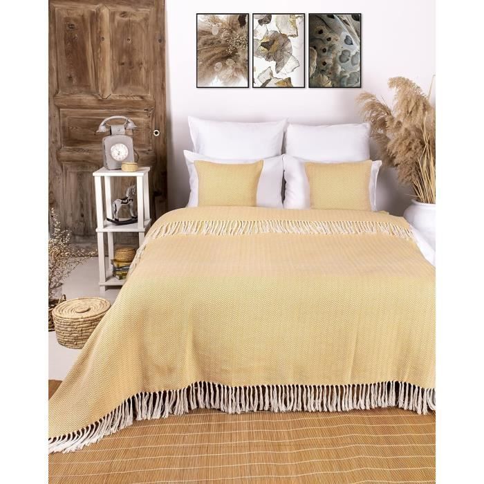 Premium Couvre-Lit Avec Franges - 100% Coton - 150 X 200 Cm, Couverture D'Été À Chevrons En ...