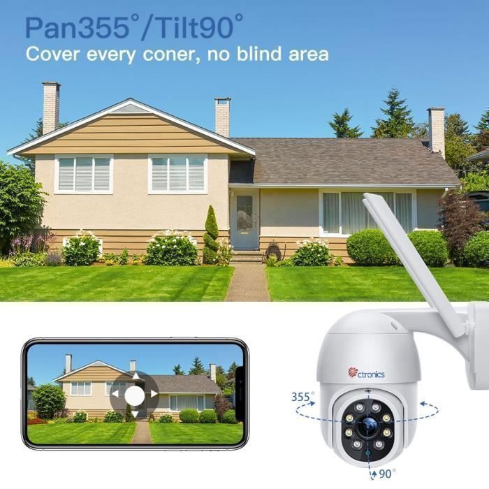 Ctronics PTZ Caméra Surveillance sans fils Extérieure Wifi 2.4Ghz Suivi ...