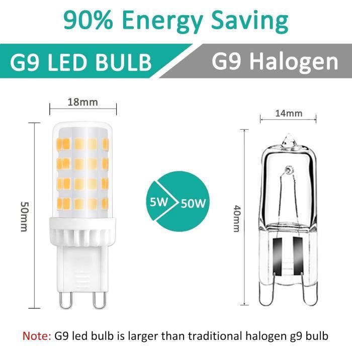 Ampoule LED G9 5 W lumière blanche neutre 4000 K, 450 lm, AC 220 V, culot G9 40 W équivalent ...