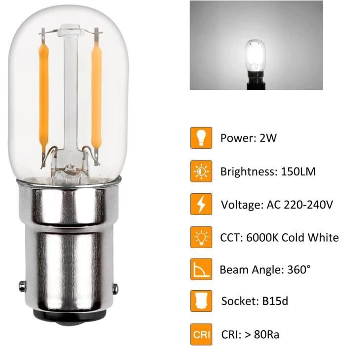 Ampoule LED B15d 230V Blanc Froid 6000K pour Machine à Coudre, 150LM, 2W Remplace Lampe Halogène ...