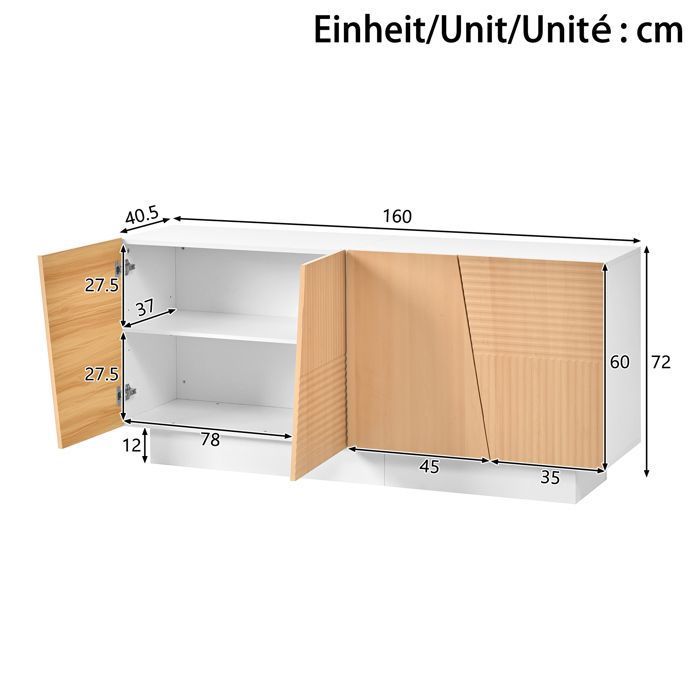 Buffet design 160x40,5x72 cm avec 4 portes, 2 espaces de rangement ...