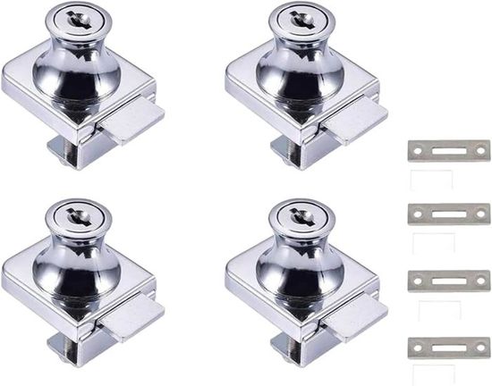 Serrure De Porte En Verre, 4 Pièces Serrures À Came, Verrouillage De Sécurité De La Vitrine De L ...